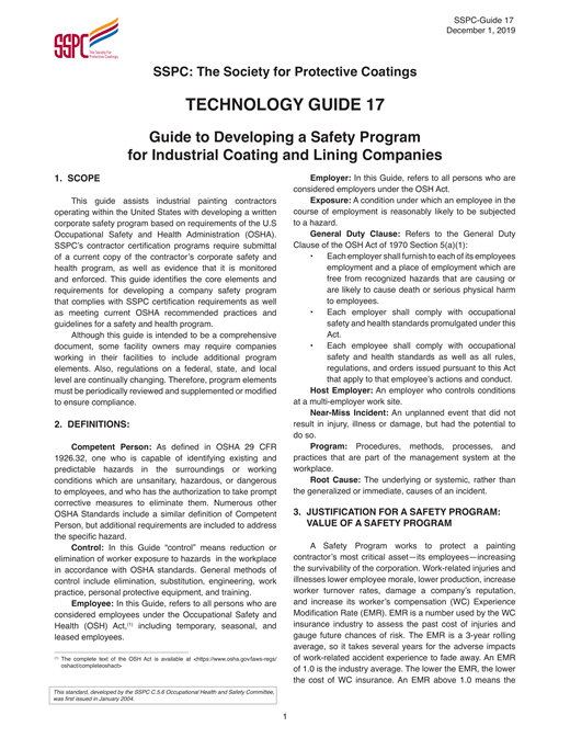 Guide to Developing a Safety Program for Industrial Coating and Lining Companies | Standards ...